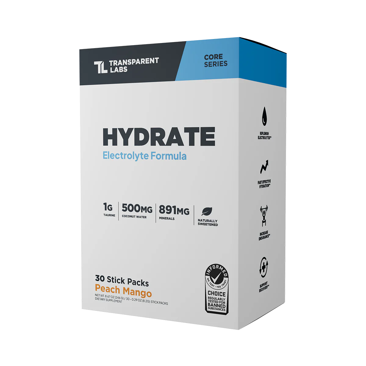Transparent Labs Hydrate Electrolyte Formula Peach Mango